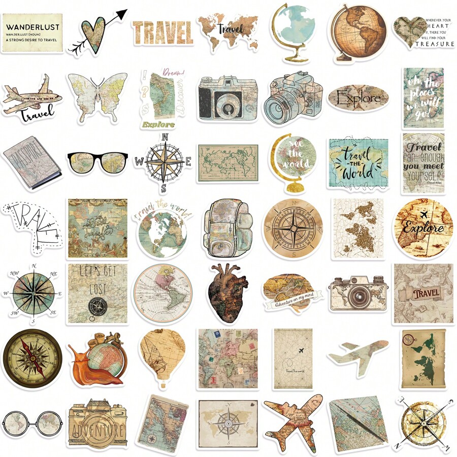 50PCS Travel The Map Stickers Vinyl Aesthetics Stickers Scrapbooking ...