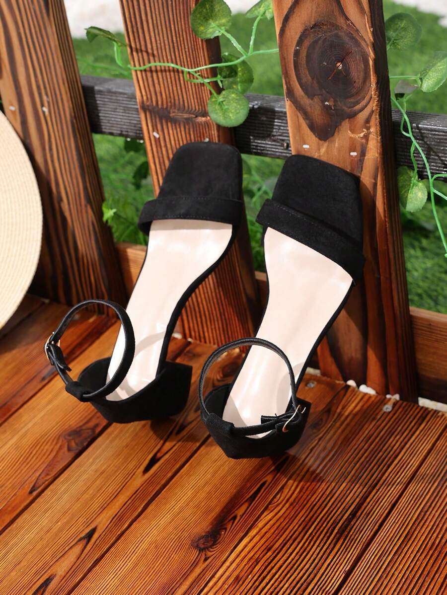 Girls Simple Summer Single Strap Buckle High Heel Sandals, Suitable For ...