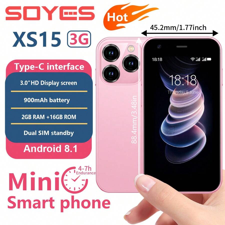 SOYES XS15 Smartphone mini con rete 3G, display da 3,0 pollici, Android 8.1, 2GB RAM, 16GB ROM ...