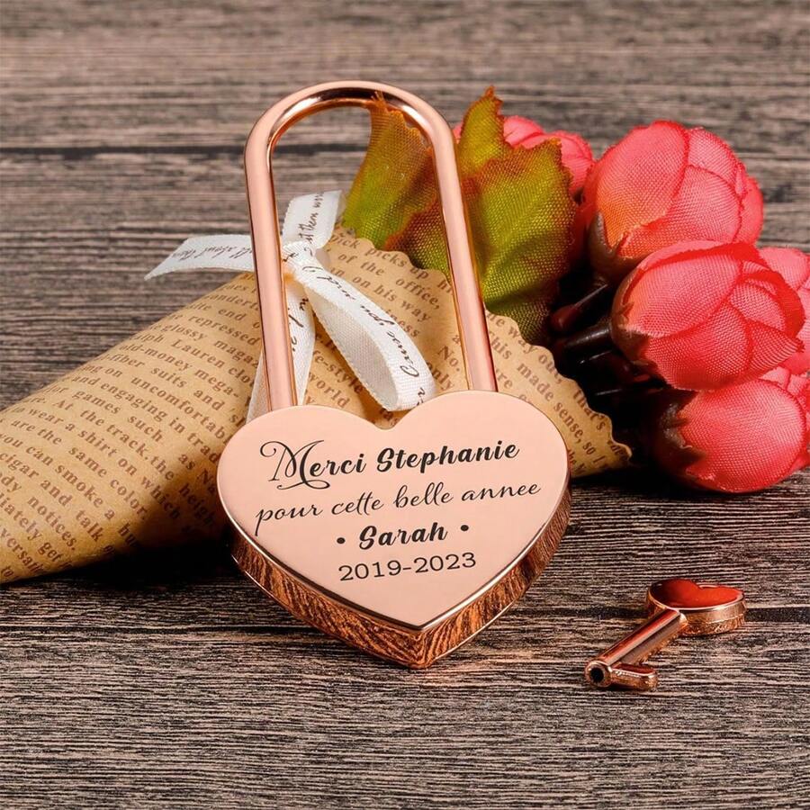 Custom Engraved Heart Key, Personalized Love Padlock, Engagement Lock ...