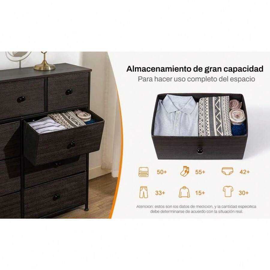 Comoda Cajonera para Recamara- 9 Cajones De Tela con Parte superior de ...