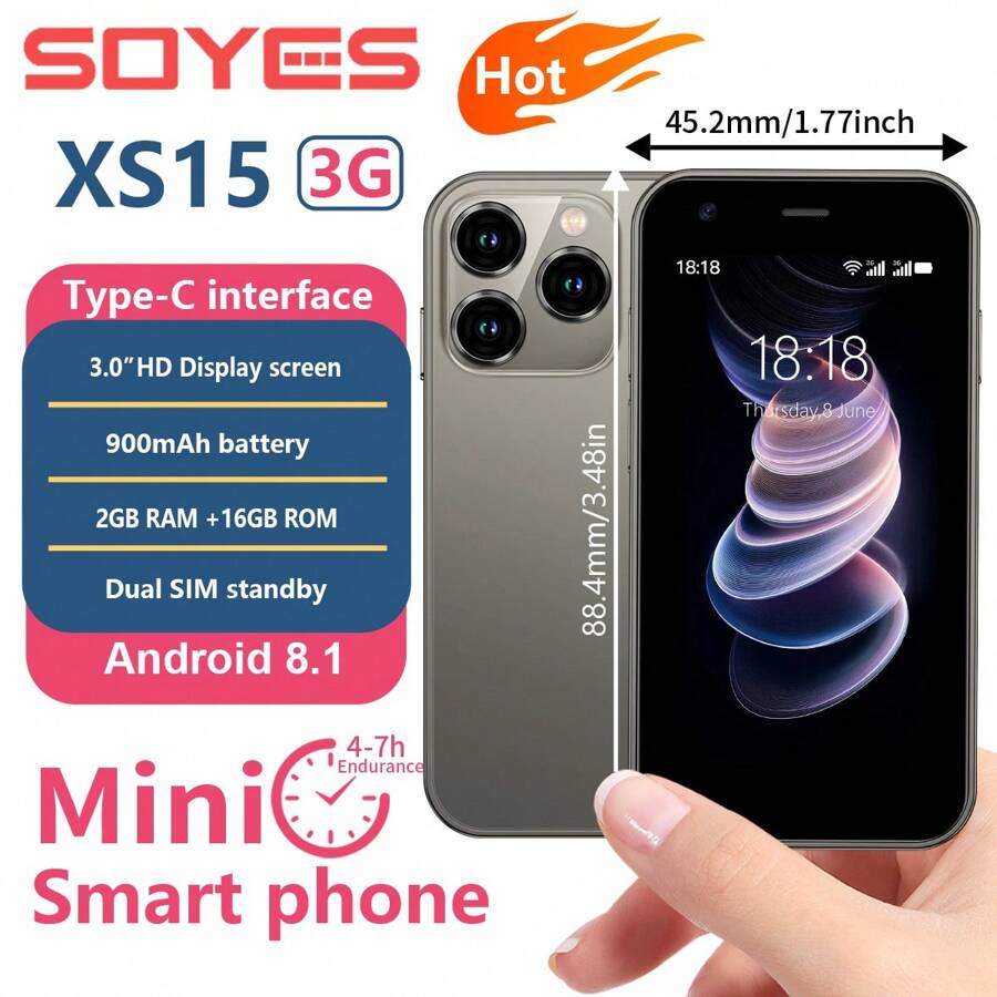 SOYES XS15 3G Network Mini Smartphone 3.0 Inch Display Android 8.1 2GB RAM 16GB ROM Dual SIM ...
