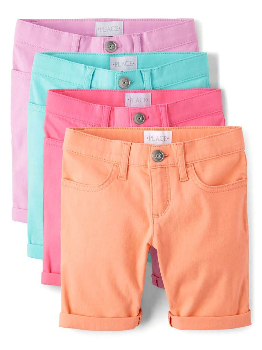 The Children's PLACE Girls Roll Cuff Twill Skimmer Shorts 4-Pack ...