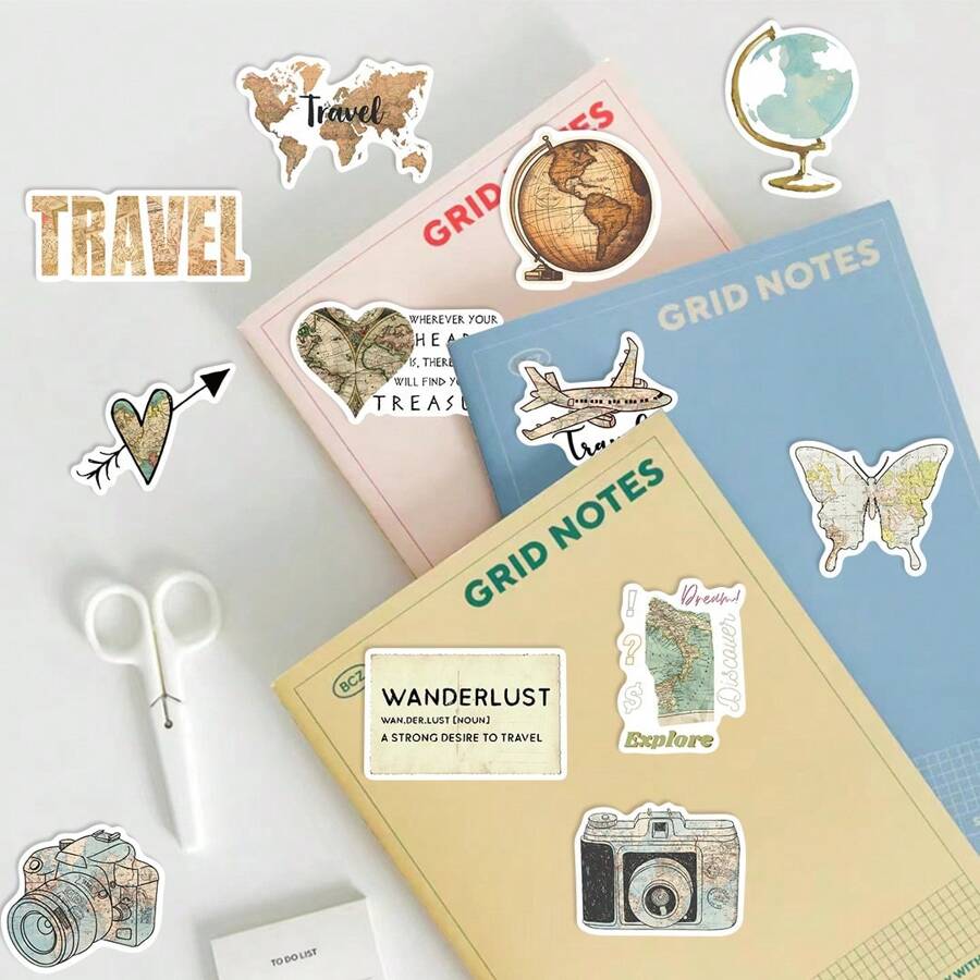 50PCS Travel The Map Stickers Vinyl Aesthetics Stickers Scrapbooking ...