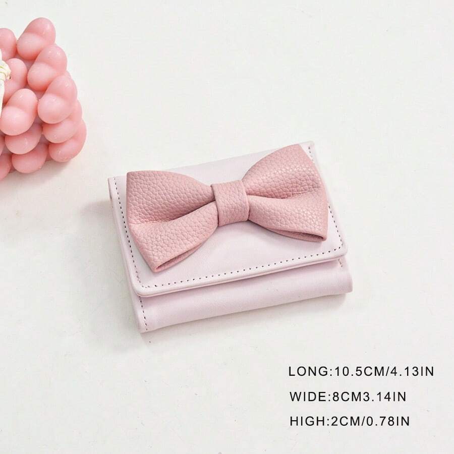 Sweet Girly Student Short Wallet With Bow Tie Design Multi-Card Slots ...