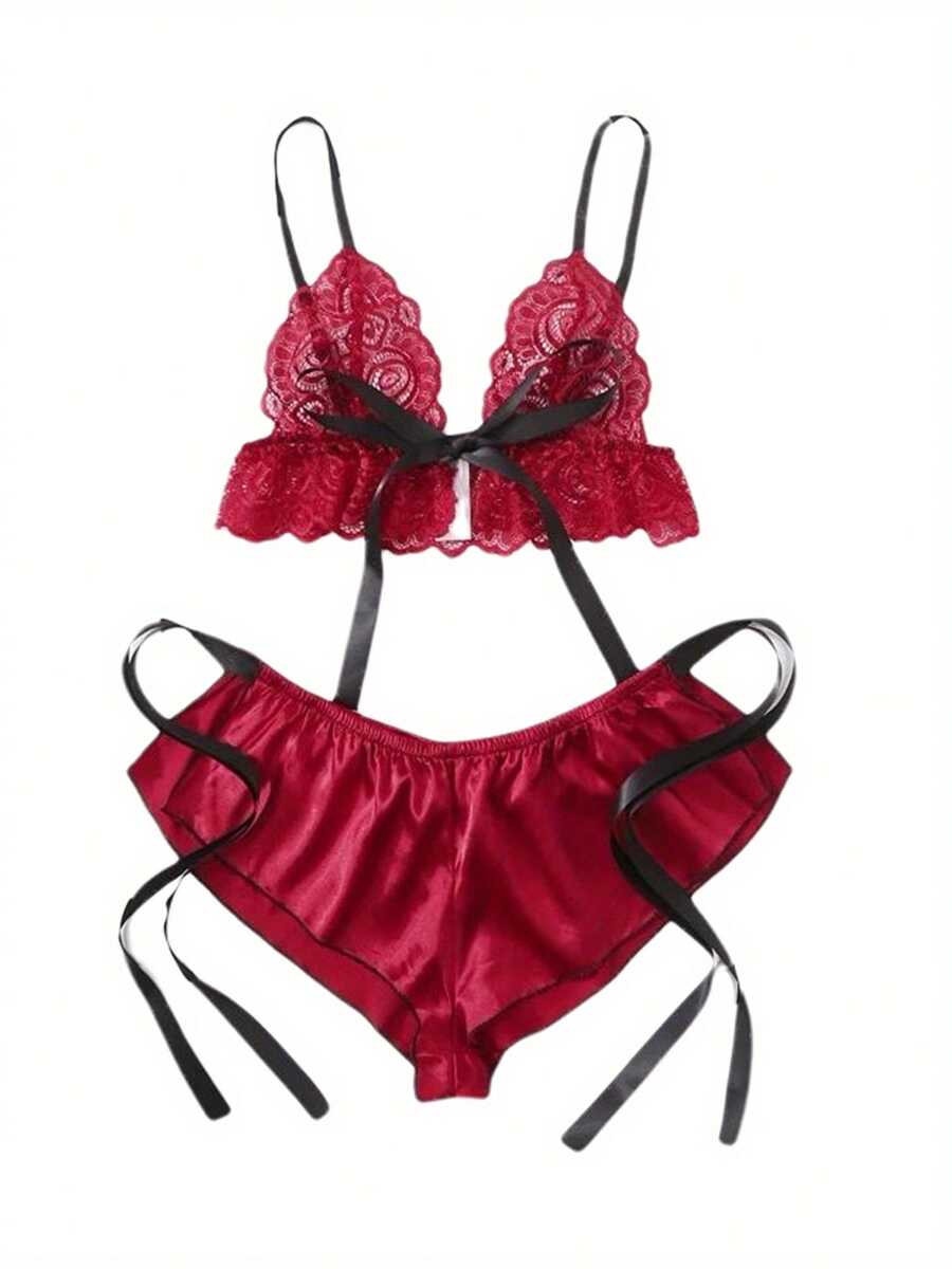 Women's Two-Piece Lingerie, Sexy Color Block See-Through Bandage Bra ...