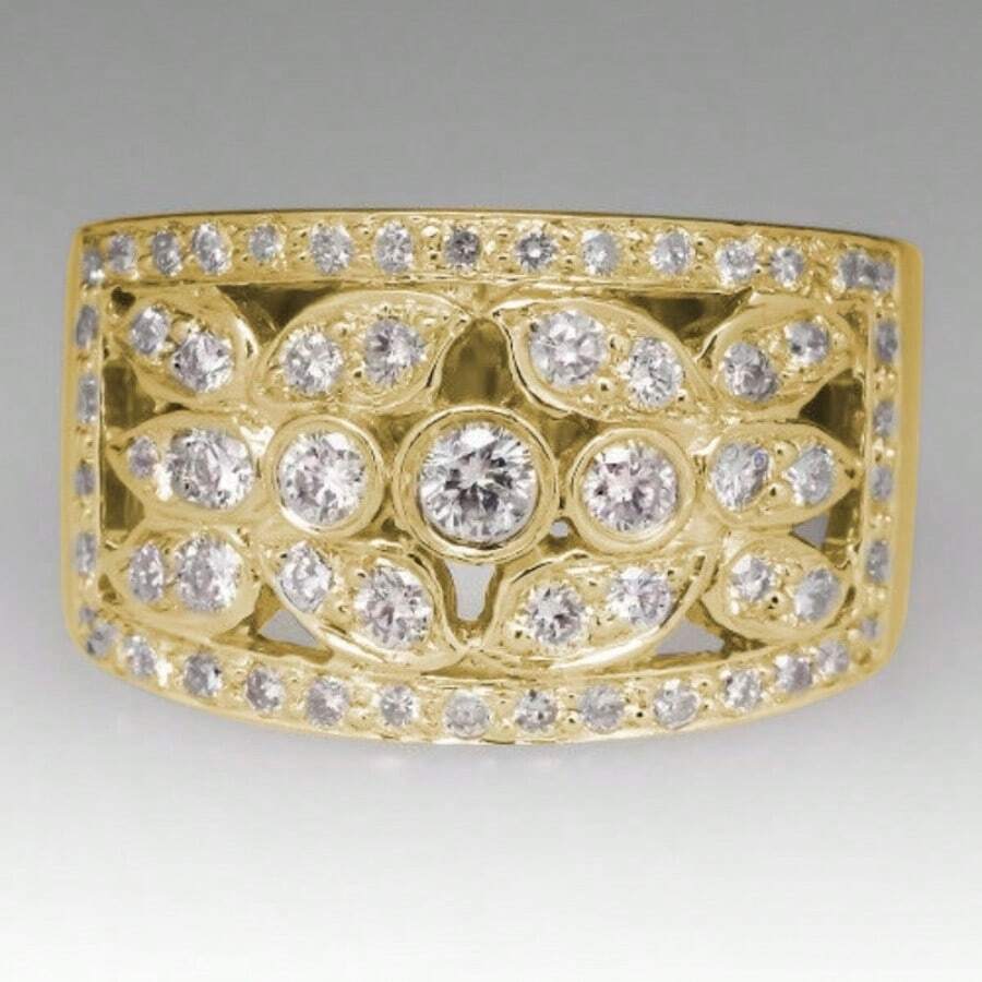 18K Gold Plated Copper Ring With Sparkling Cubic Zirconia, Wide Band ...