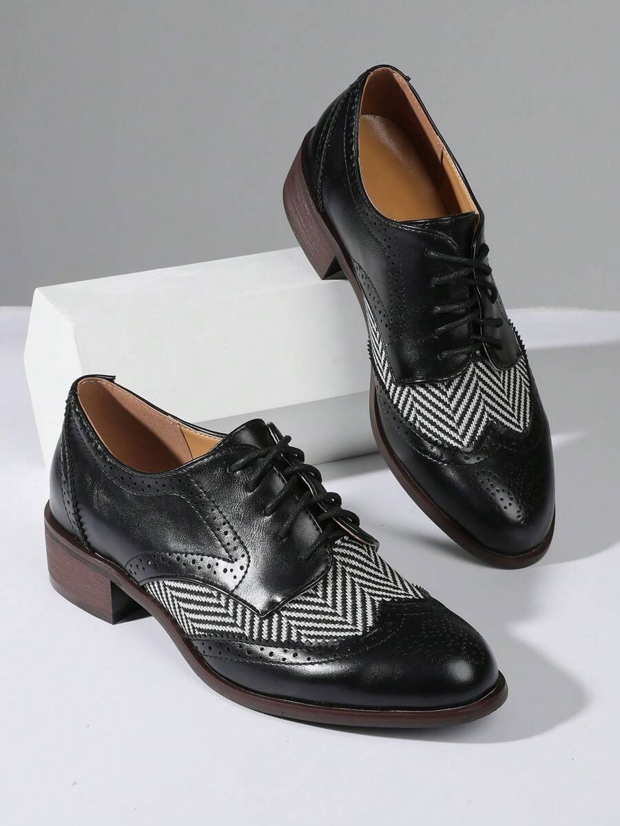 Retro Women Block Shoes Lace Up MIxed Color Sneakers Casul Comfy ...