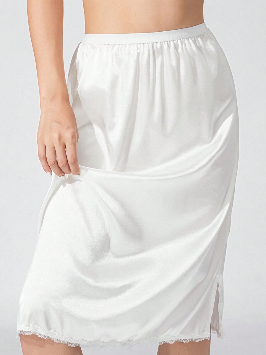 Women Half Slip For Under Dresses Elastic Waist Lace Trim Satin Half ...