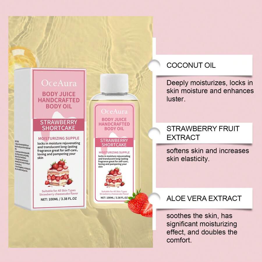 OceAura Strawberry Body Care Oil - Refreshing Strawberry Scent, Gentle ...