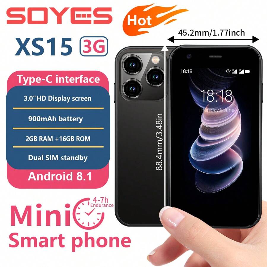 SOYES XS15 3G Netzwerk Mini Smartphone mit 3,0 Zoll Display, Android 8.1, 2GB RAM, 16GB ROM ...