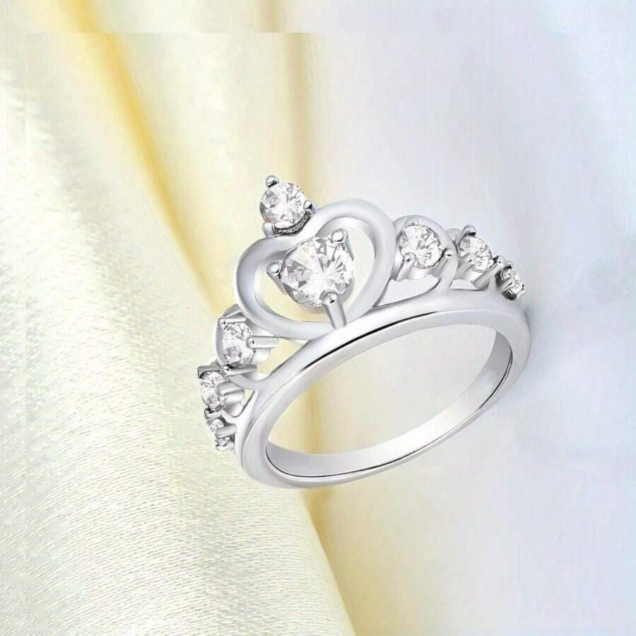 1pc Elegant Luxury Green Zirconia Encrusted Crown Design Ring, Suitable ...