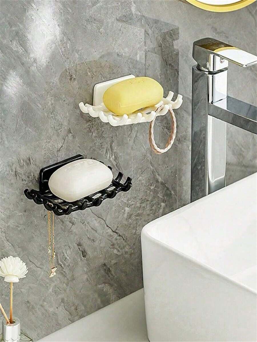 1PC 1 Grid Wall Mounted Soap Dish Rack, Wall Mounted Drain Storage Rack ...