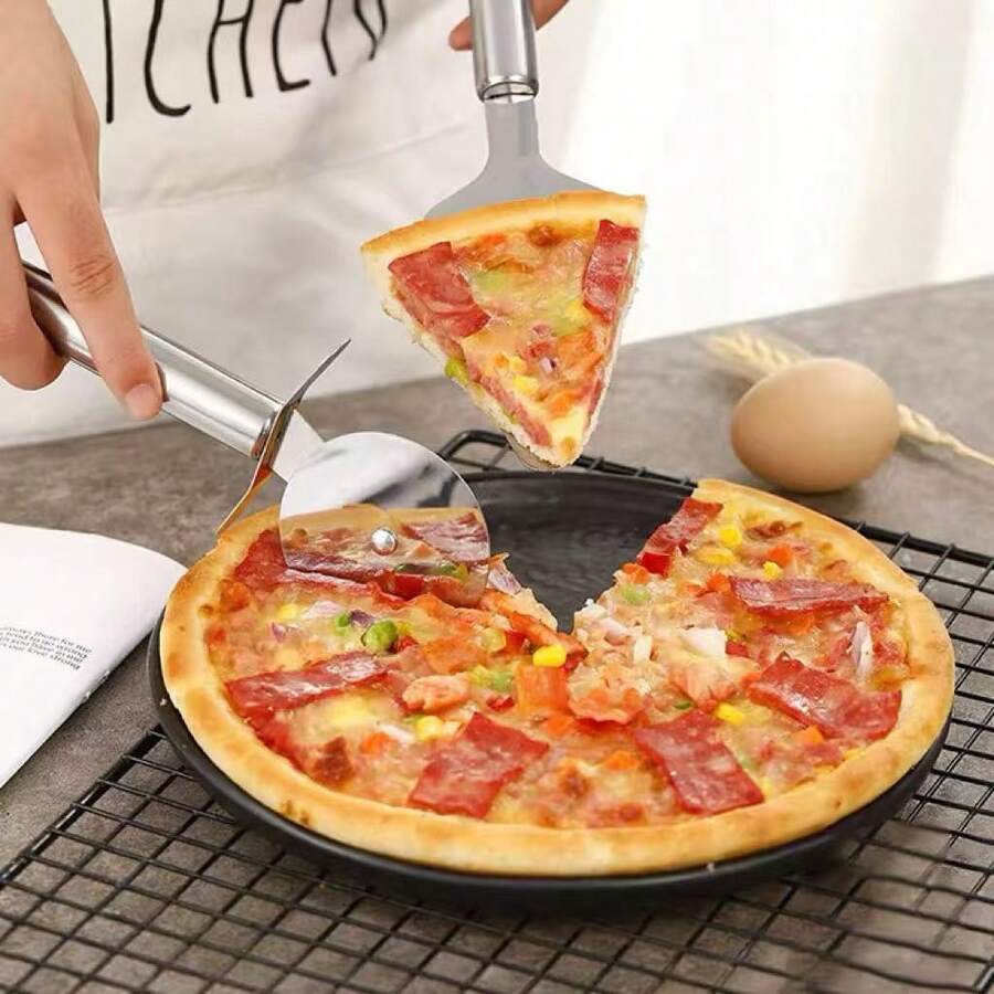 2pcs Stainless Steel Pizza Cutting Machine Wheel Pizza Server Set ...