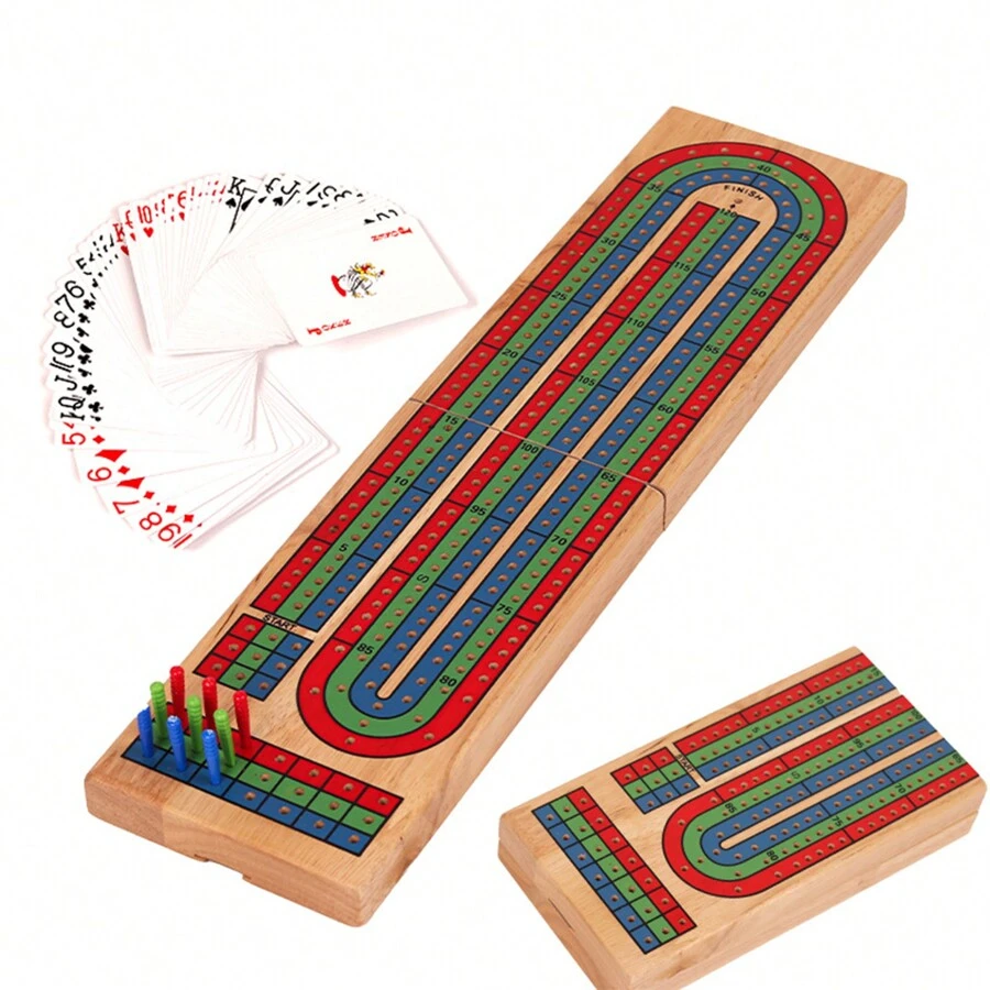 Wood Cribbage Board Game Classic 3 Track Cribbage Board With 9 Cribbage ...