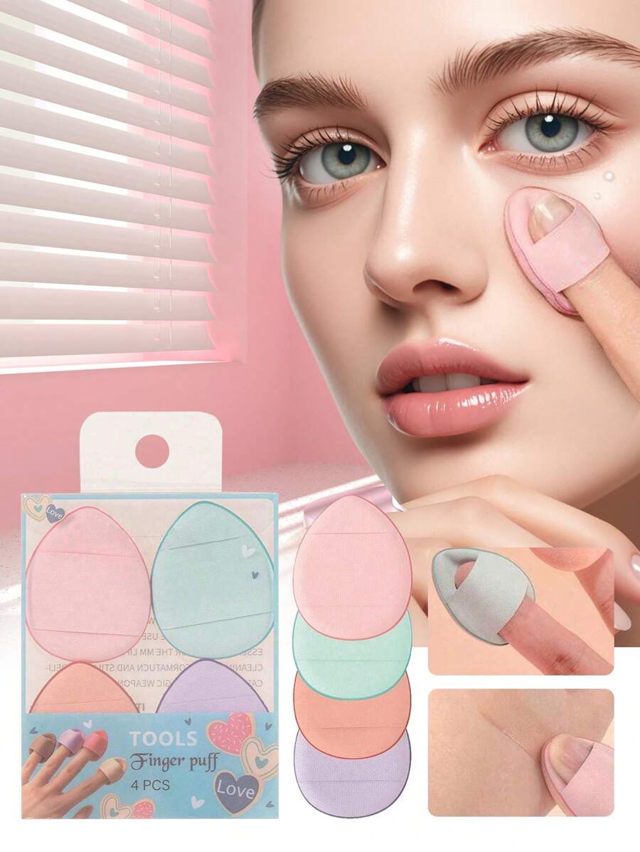 4/8PCS Box Mini Thumb Powder Puff, Four Color Water Concealer Powder ...
