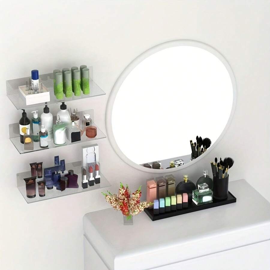 Acrylic Wall-Mounted Storage Rack, Home Decor Shelves, Office Bookshelf ...