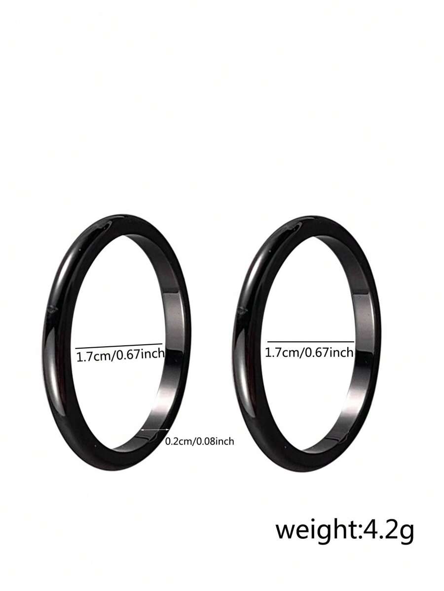 Nooxian 2pcs Simple Stainless Steel Black Rings Set, Unisex Finger ...