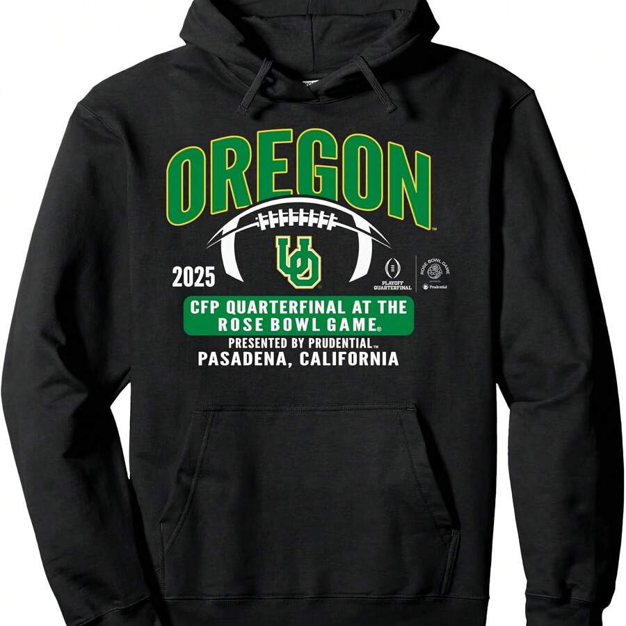 Oregon Ducks Rose Bowl 2024-25 CFP Quarterfinal Black Pullover Hoodie ...