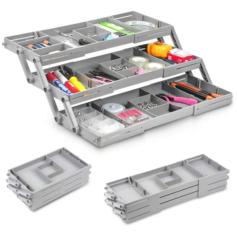3-Tier Drawer Organizer - Expandable & Collapsible Drawer Storage ...