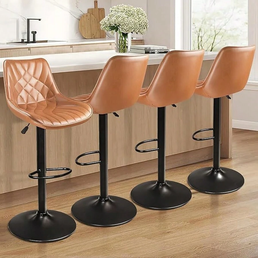 Bar Stools Set Of 4, Adjustable Counter Height Leather Bar Stools With ...