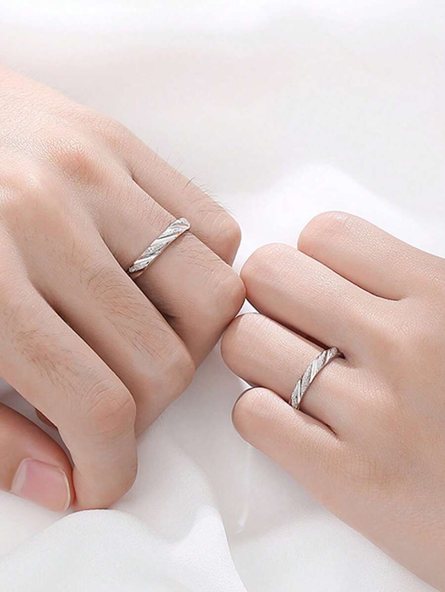 1 Pair Fashion Simple Plain Rings, Creative Matte Minimalist Slanted Edge Open Band Couples ...