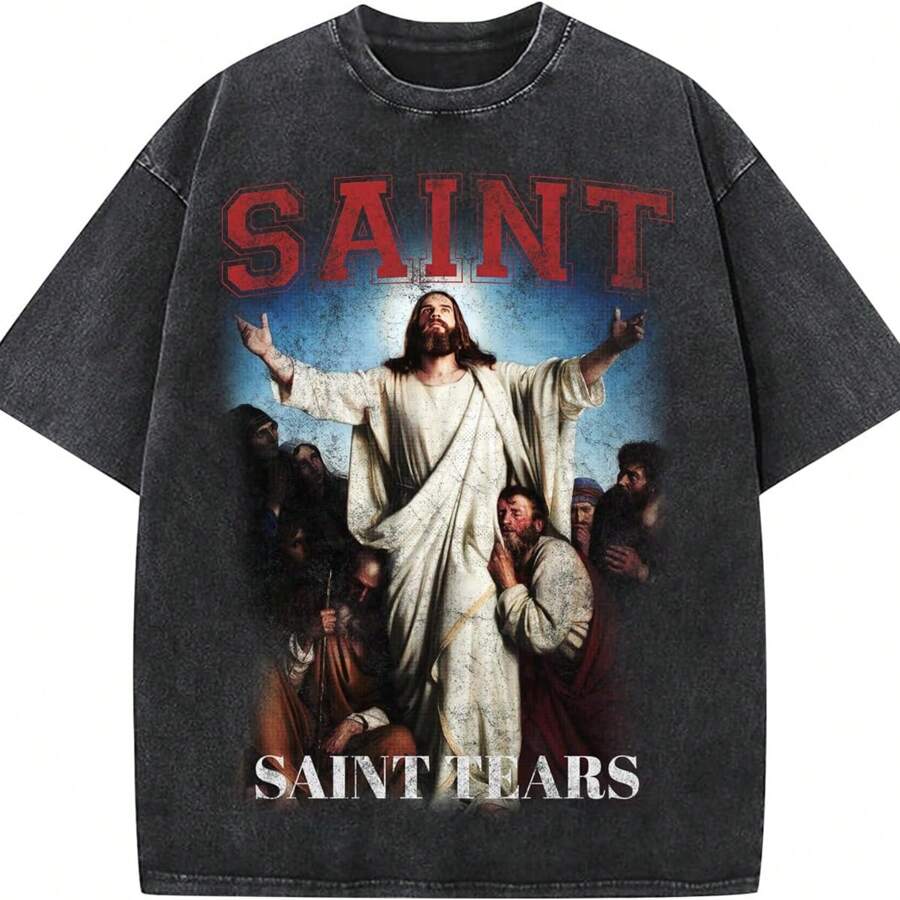Cotton Crew Neck Cross Jesus Western Style Unisex Summer Casual Short ...