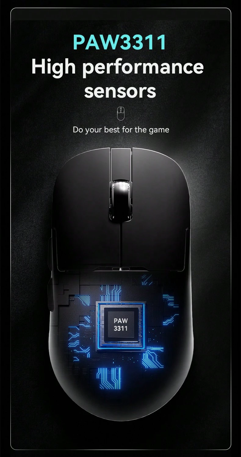 Mouse inalámbrico ligero para juegos eSports con sensor PAW3311 y triple modo, negro, modelo ...