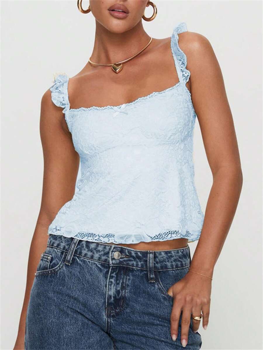 Women's Summer Cami Tops Lace Floral Sleeveless Open Back Low Cut Slim ...