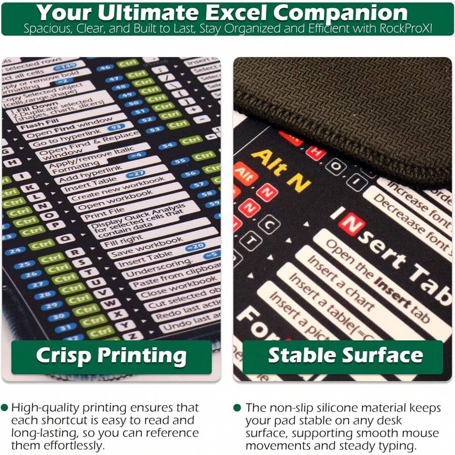 Excel Cheat Sheet Desk Pad - Extended Large Excel Mouse Pad | Shortcuts ...