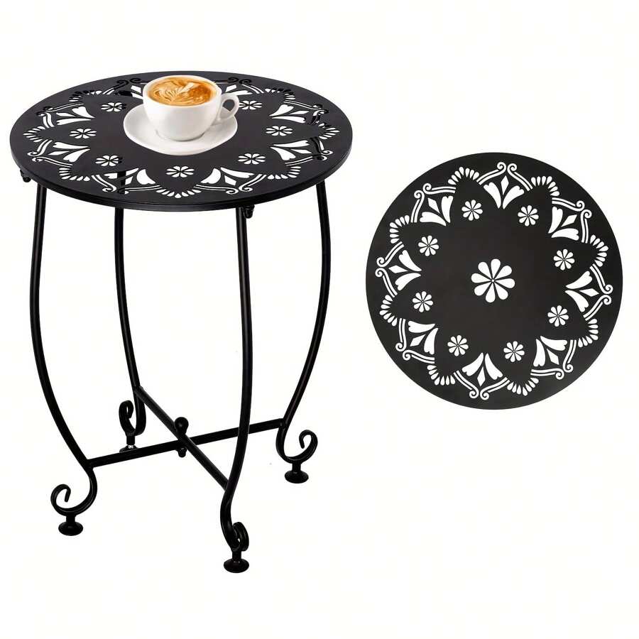 Weather Resistant Steel Round Patio Side Table - Outdoor Small Table ...