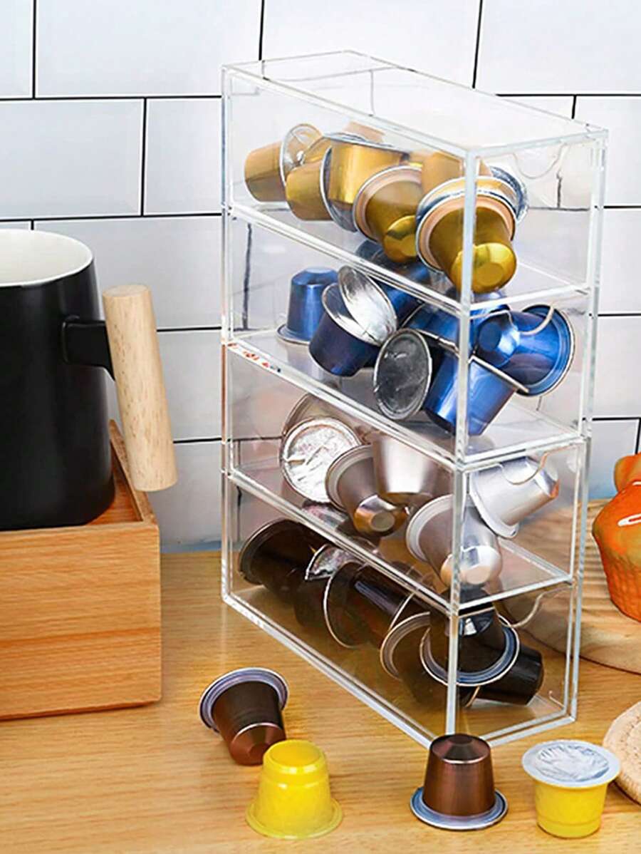 1pc Acrylic 4-Grid Coffee Capsule Holder, Transparent Acrylic Coffee ...