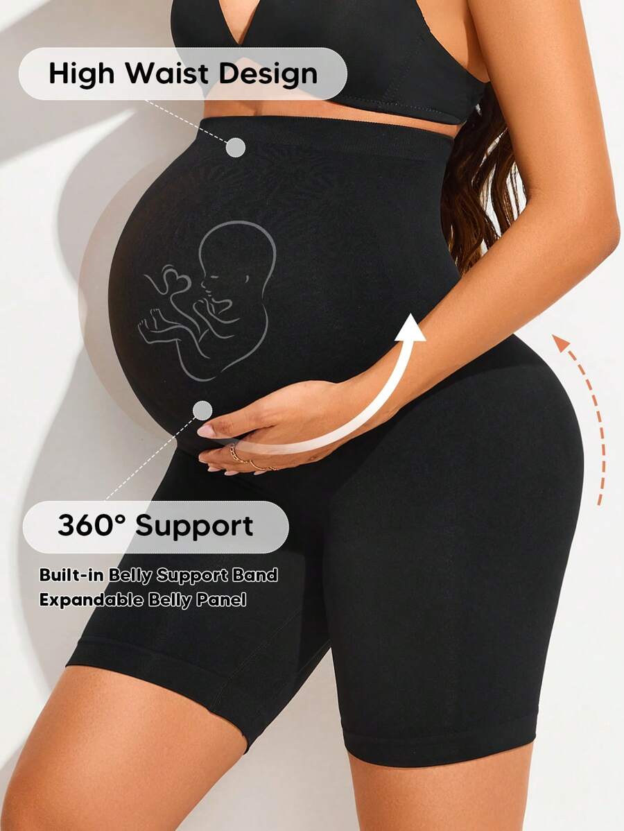 High Waisted Maternity Belly Support Shorts With Expandable Belly Panel ...