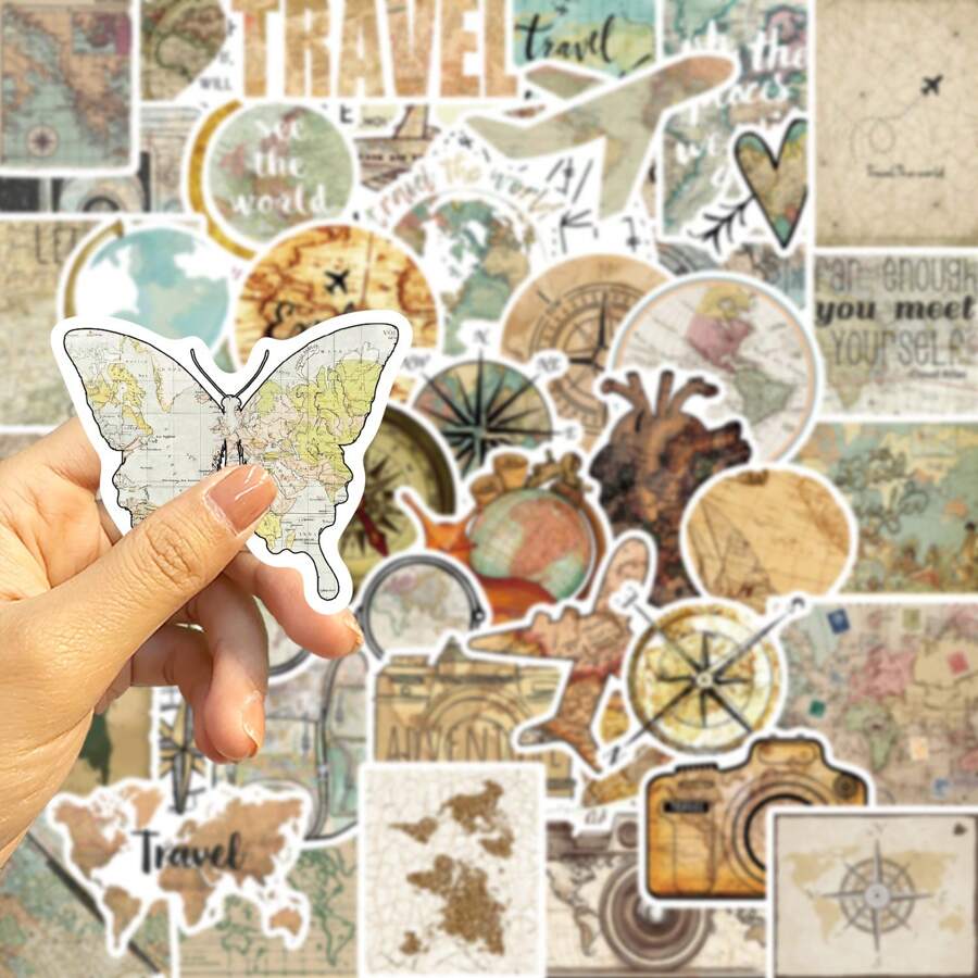 50PCS Travel The Map Stickers Vinyl Aesthetics Stickers Scrapbooking ...