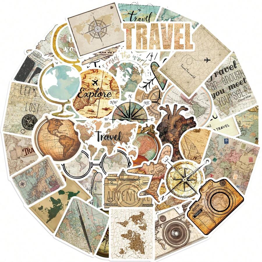 50PCS Travel The Map Stickers Vinyl Aesthetics Stickers Scrapbooking ...