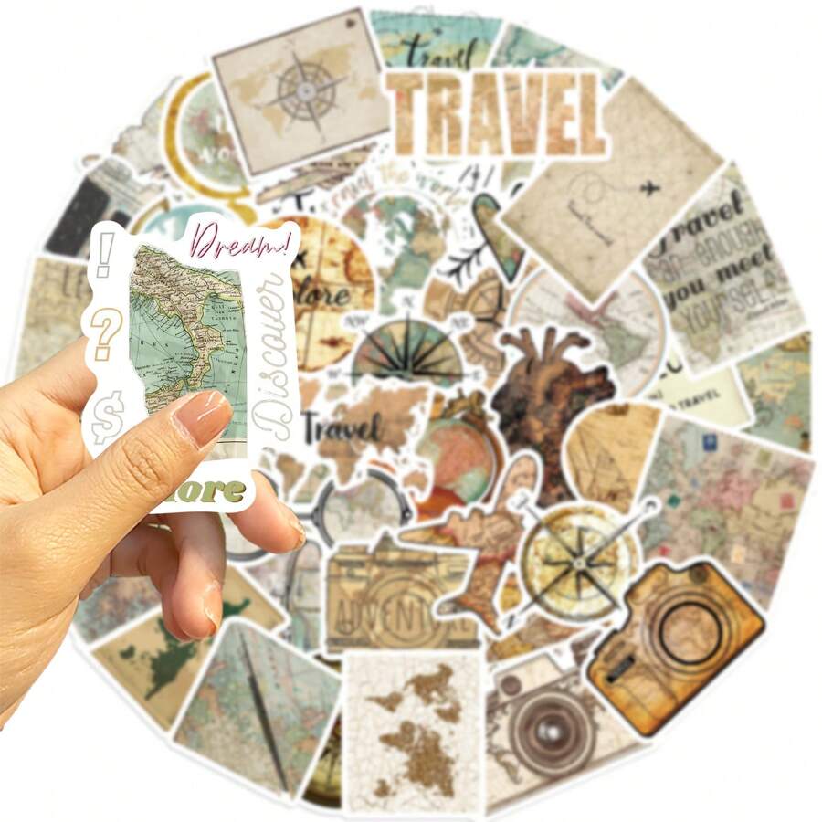 50PCS Travel The Map Stickers Vinyl Aesthetics Stickers Scrapbooking ...