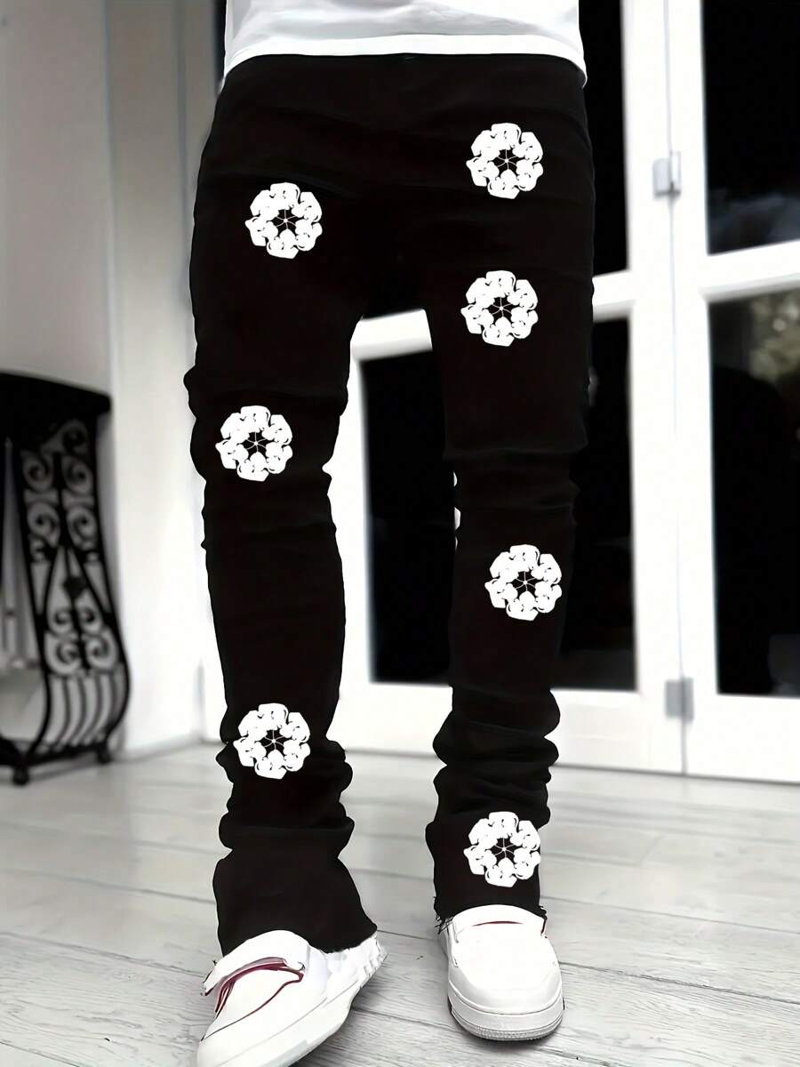 Men's Solid Slant Pocket Slim Fit Wide Leg Jeans Long Washed Flare ...