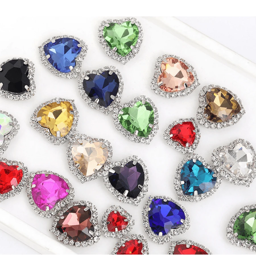 1/5/10pcs Heart & Rectangular Shape Rhinestone Button With Acrylic Claw ...