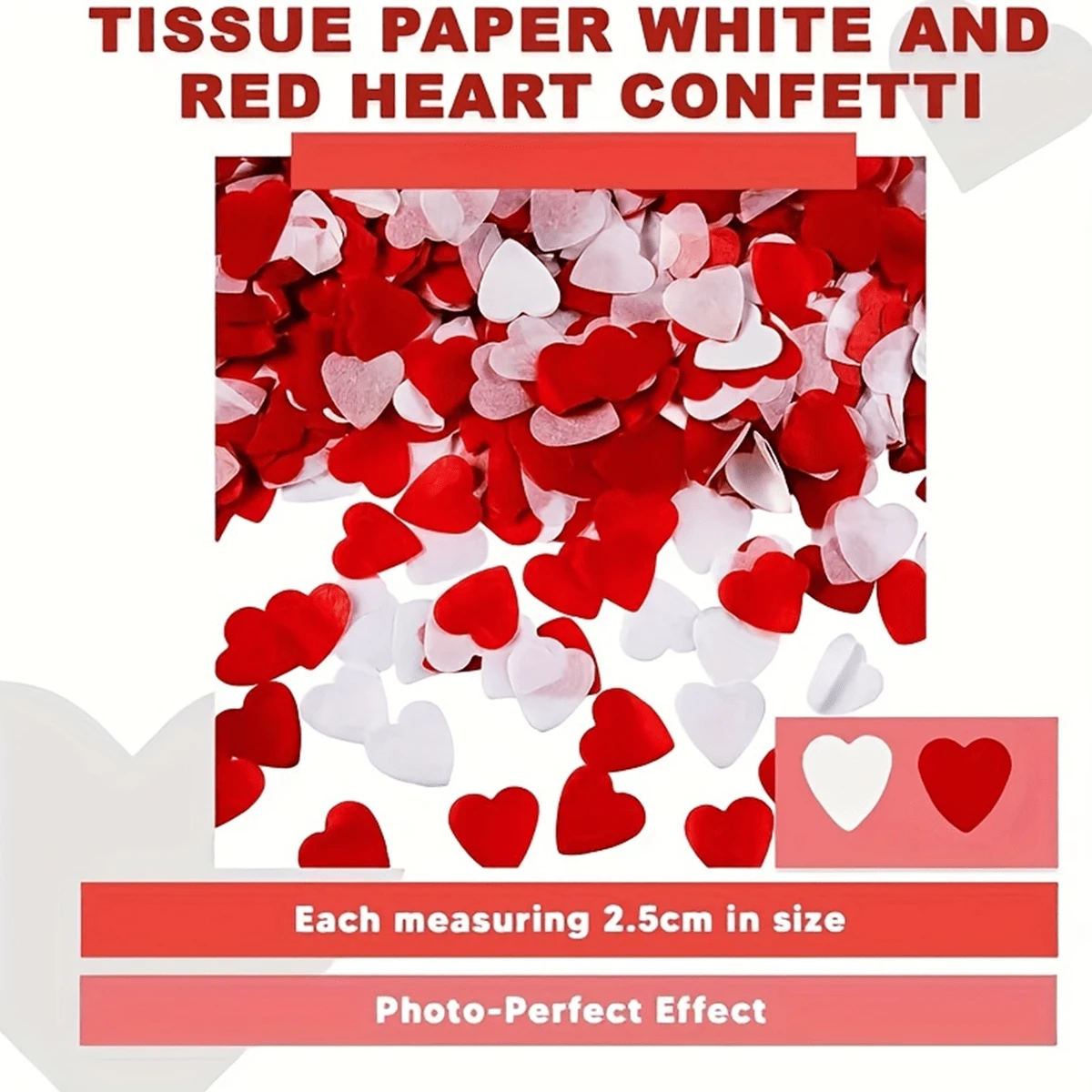 1000pcs/2000pcs/3000pcs/Pack Thin Paper White & Red Heart Confetti ...
