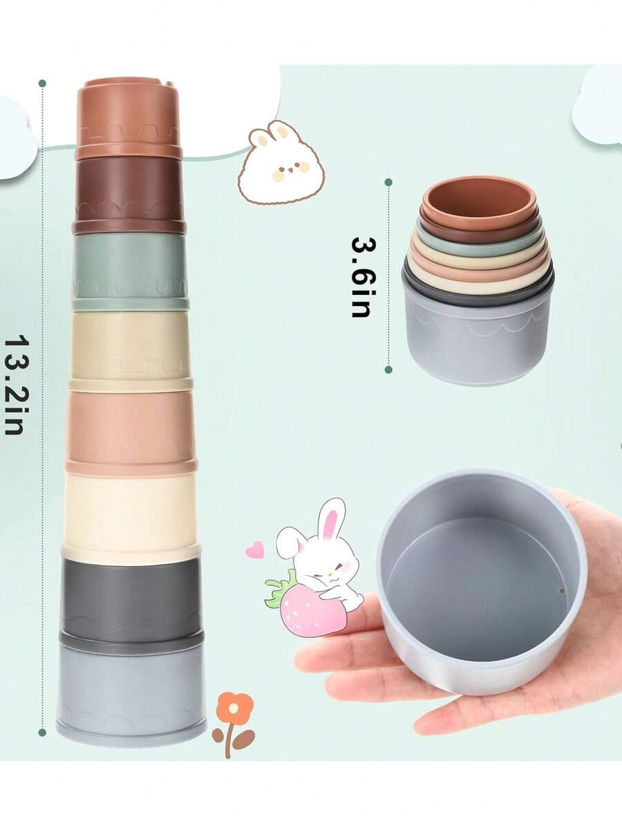 8 Pcs Stacking Cups For Rabbits - Multi-Colored Reusable Bunny Toys Of ...