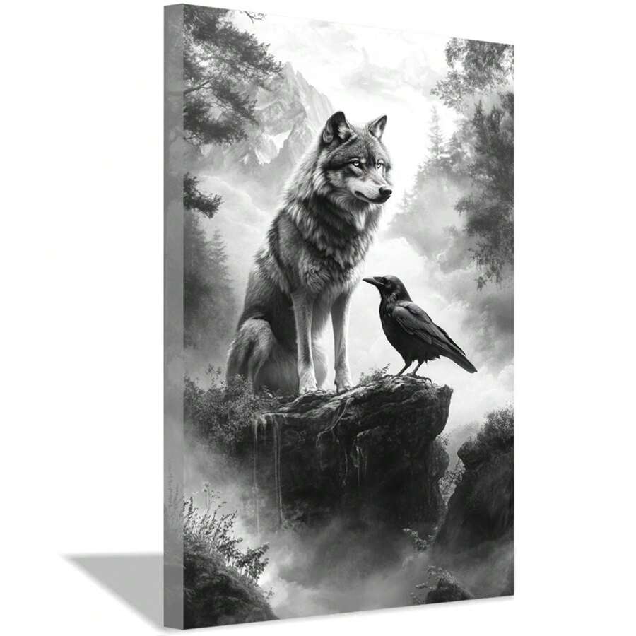 Wolf And Crow Animal Art Poster Canvas Art Poster Bedroom Decor Sports ...