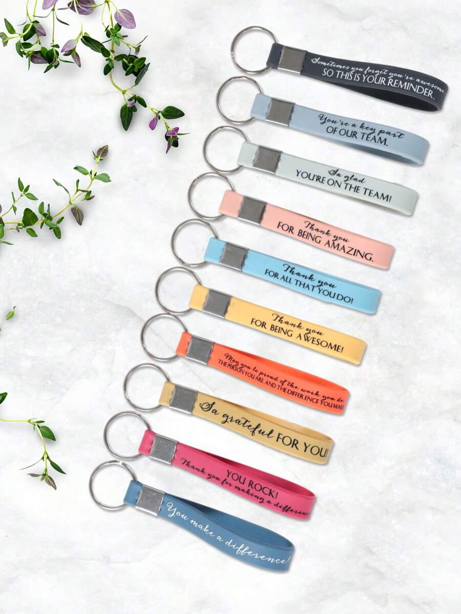 10pcs/Set Silicone Keychains, Bright Colorful Inspirational Text ...