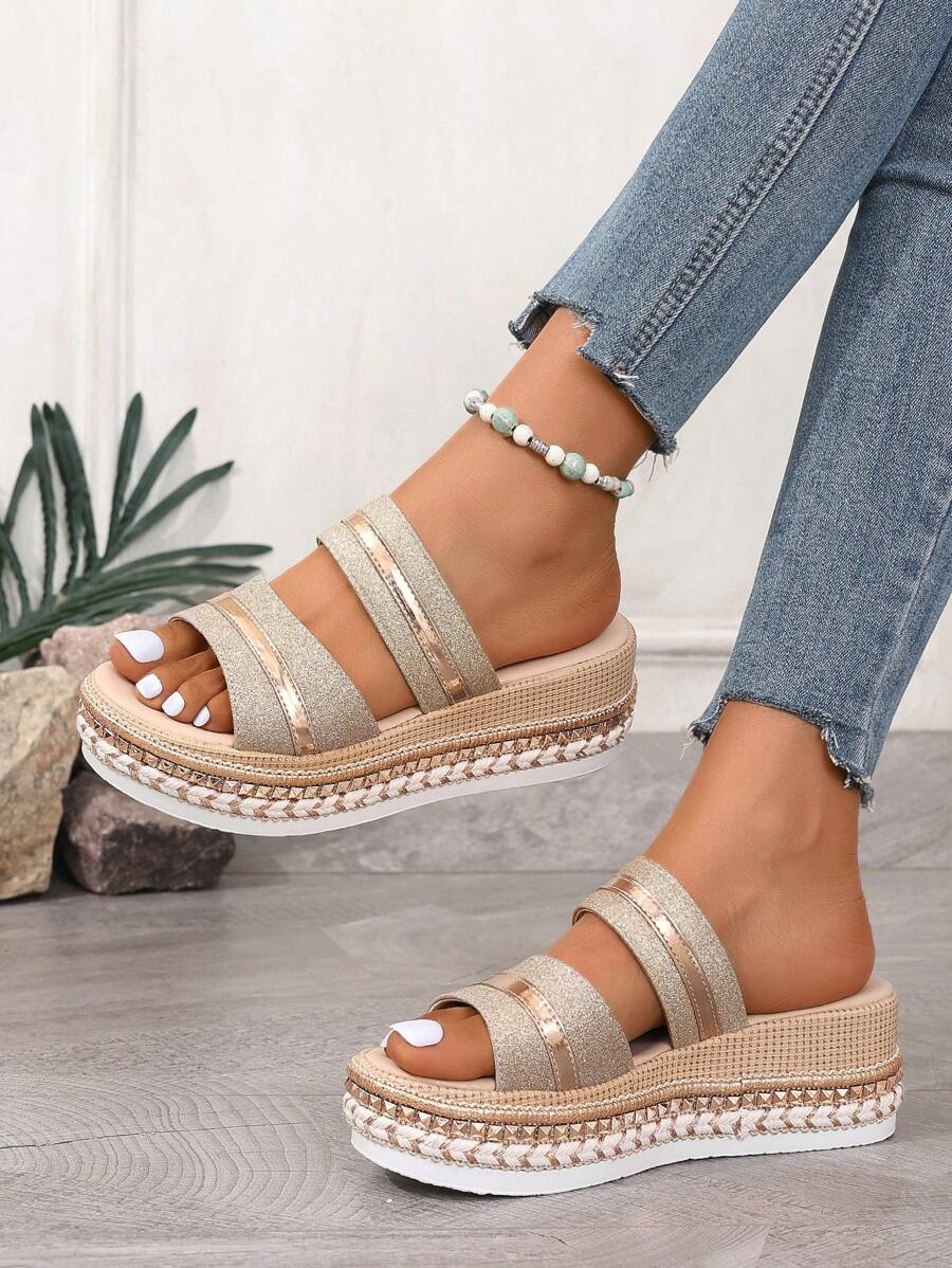 Women's Gold Rivet Decor Platform Wedge Sandals, Elegant Beach Vacation ...
