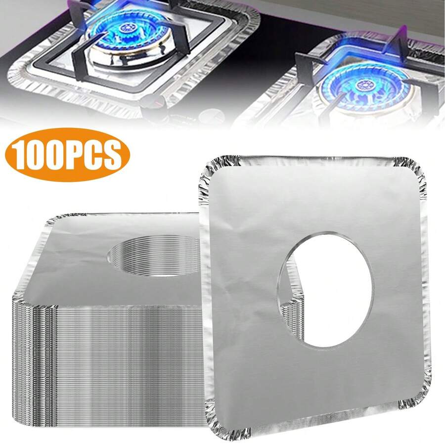 100pcs Disposable Aluminum Gas Stove Burner Covers, Oil-Proof Stickers ...