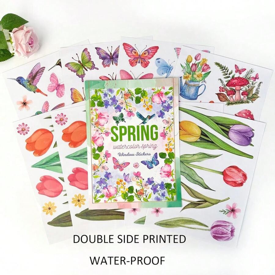 8 Sheets Spring Window Clings Flower Window Stickers Decorations For ...