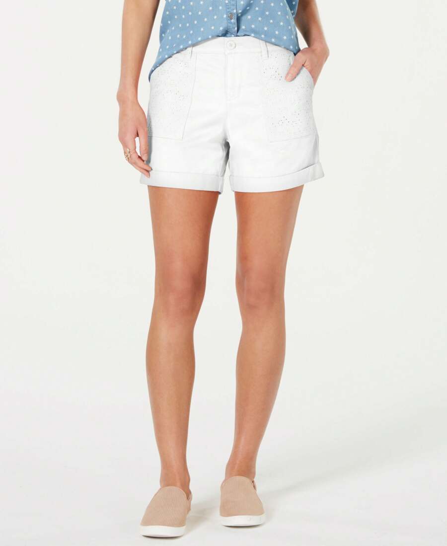 Eyelet-Pocket Cuffed Shorts | SHEIN USA