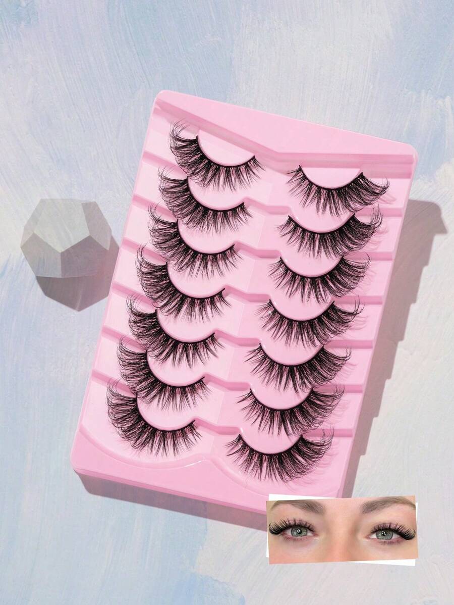 7 Pairs Full False Lashes 5D Stereoscopic Eye Elongated Fox Eye Faux ...