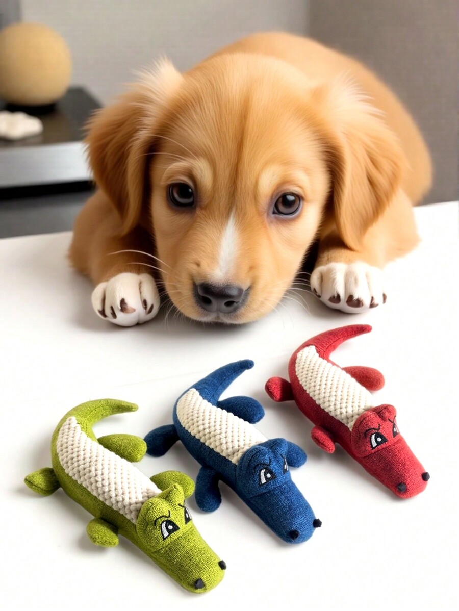 1pc Pet Chew Toy, Dog Vocalization Plush Crocodile Tooth Cleaning Chew ...