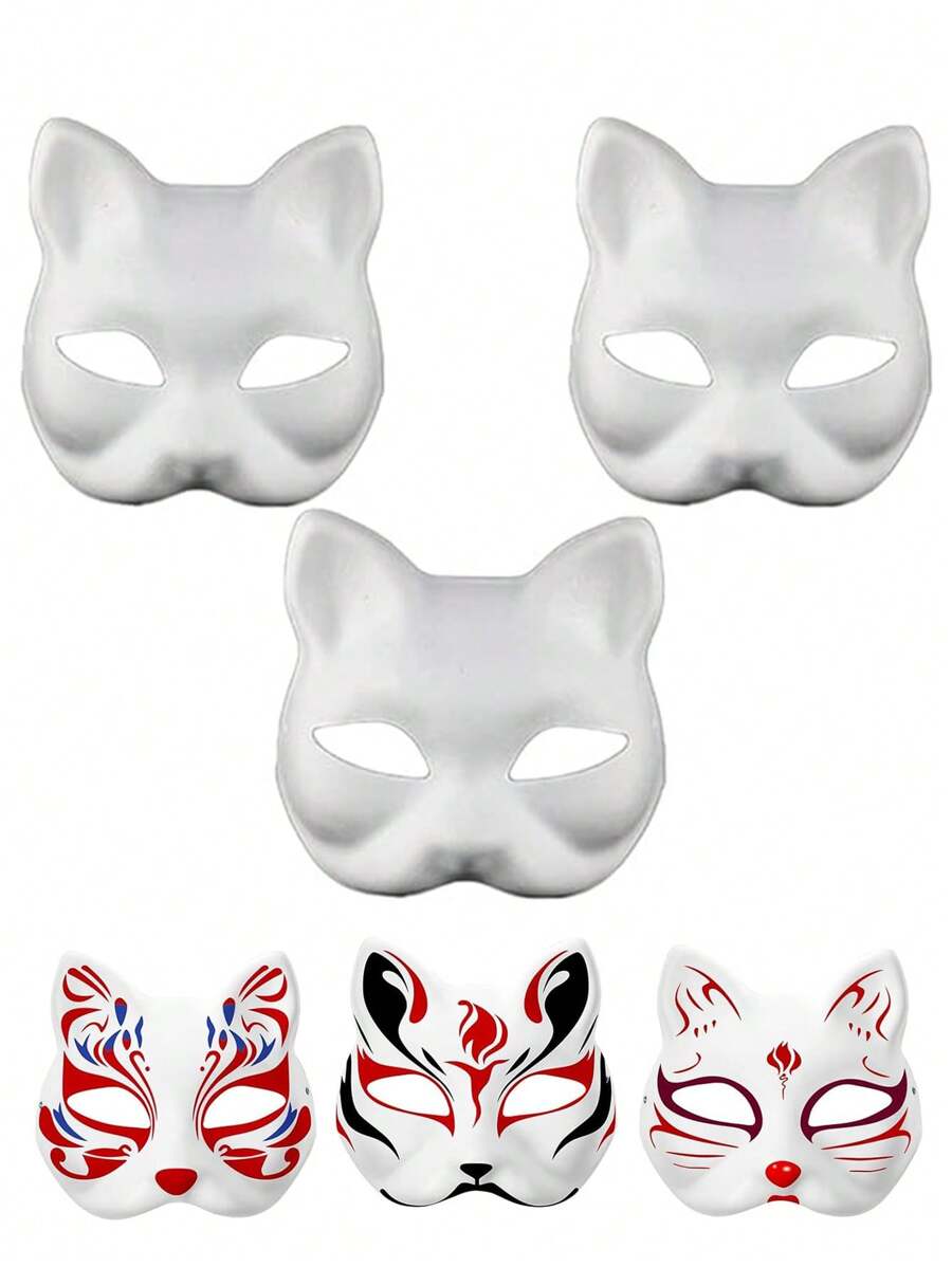 10 Pcs Cat Mask Therian Masks Fox Mask White Cat Masks To Paint Blank ...