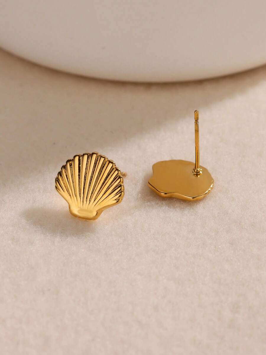 1 PC Sea Shell Stud Earrings For Women Stainless Steel Gold Color Shell ...